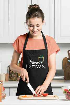 Unisex Black Apron ,"Simma Down" Jamaican Kitchen Apron Kitchen Wear ...