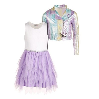 Beautees Big Girls' Tulle Dress & Shimmery Moto Jacket Set, Lilac (Size ...