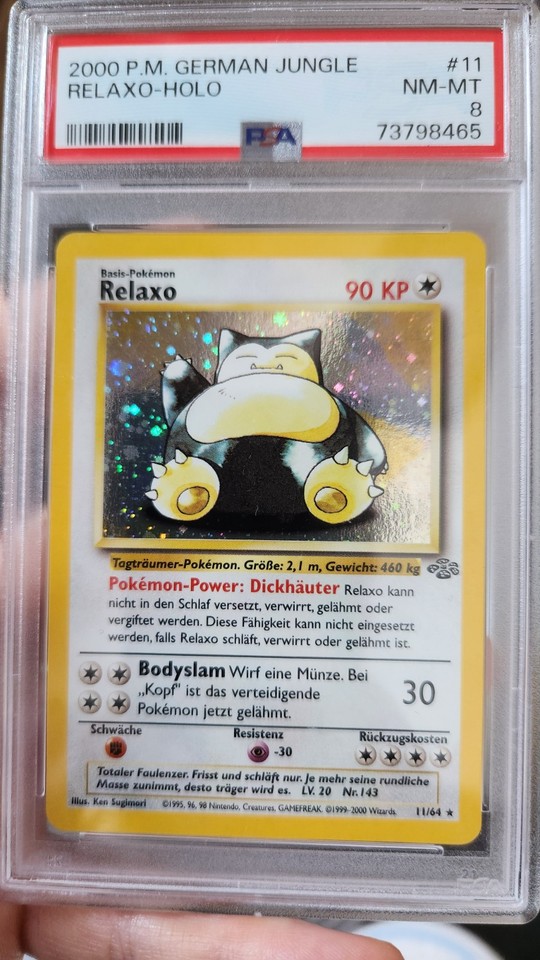 Snorlax Relaxo Pokemon Dschungel Jungle First Edition 011/64 PSA 8 ...