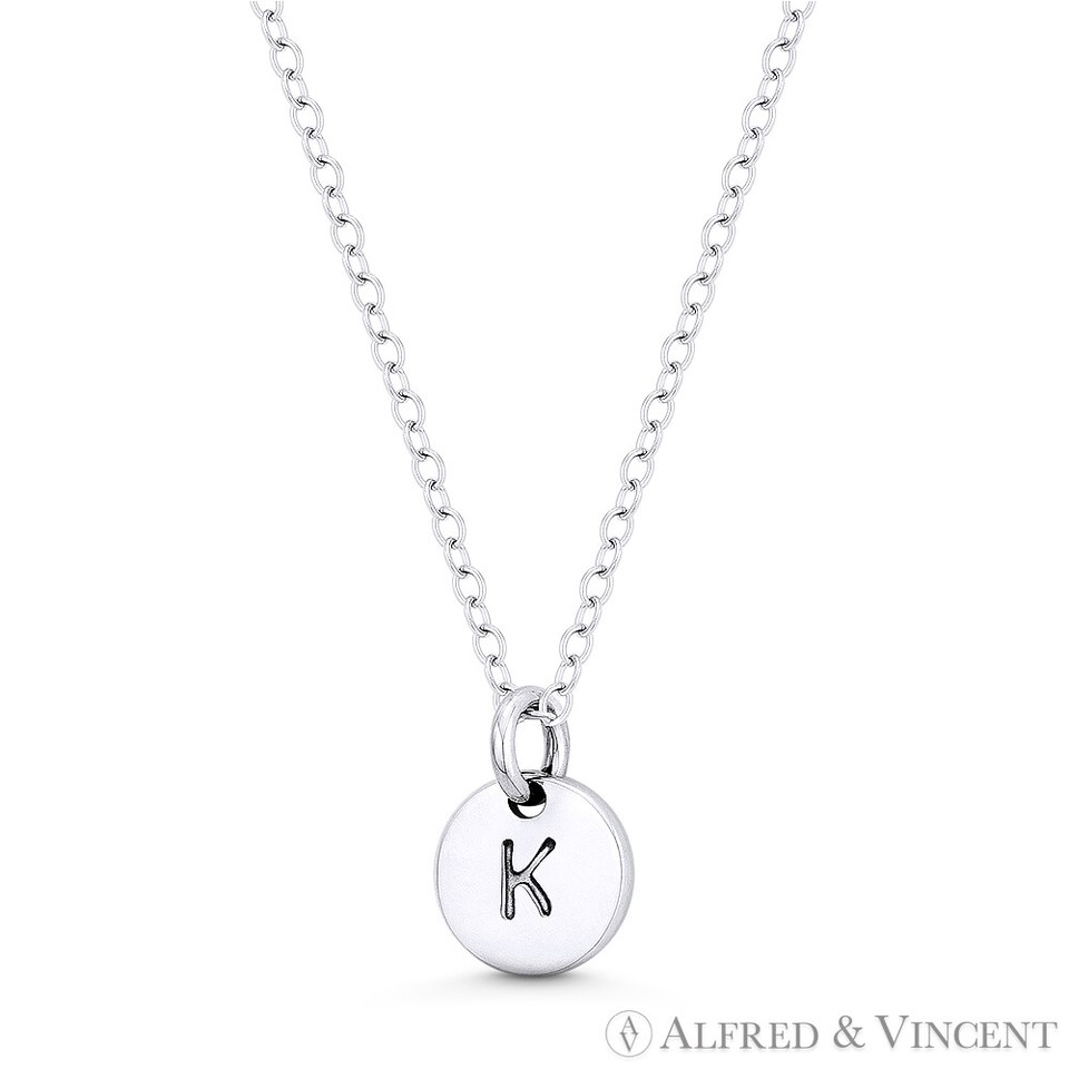 Initial Letter "K" 11mmx8mm Tiny Round Disc .925 Sterling Silver Charm ...