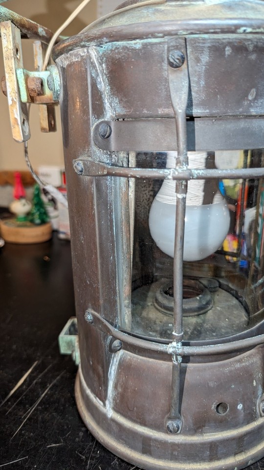Perkins Marine Lamp Brass Standing Light Lantern c. 1916 Swing Handle ...