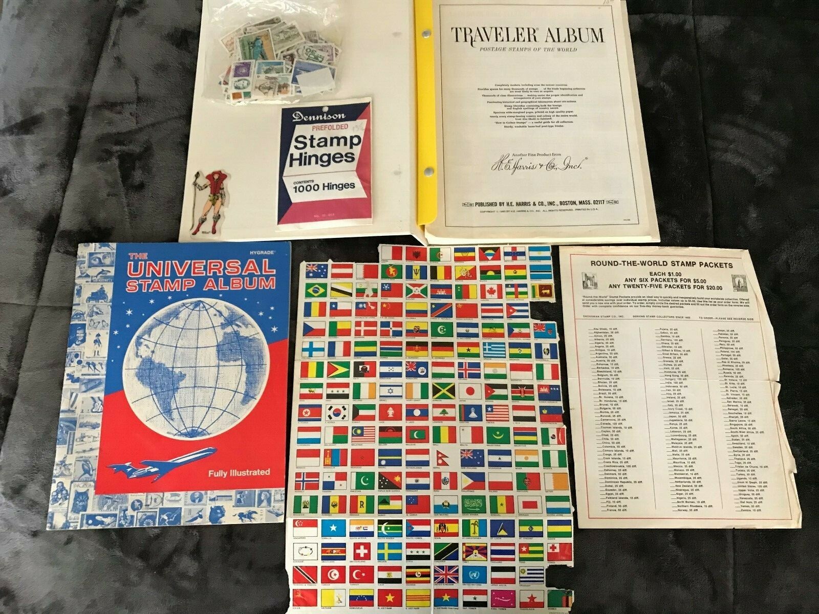 2 VINTAGE STAMP COLLECTION BOOKS WITH STAMPS, TRAVELER AND UNIVERSAL ...