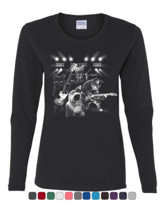 Cats Rock Concert Women's Long Sleeve Tee Rock & Roll Cat Lover Kitten ...