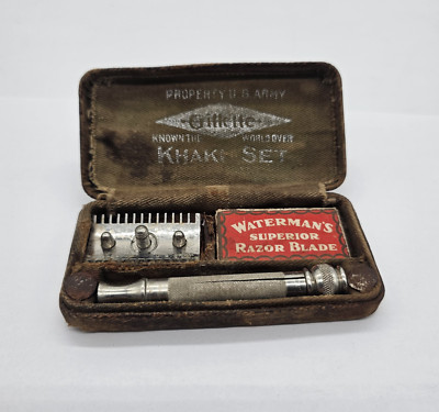 Vintage WWI Era Military GILLETTE KHAKI SET U.S. Army Safety Razor Set ...