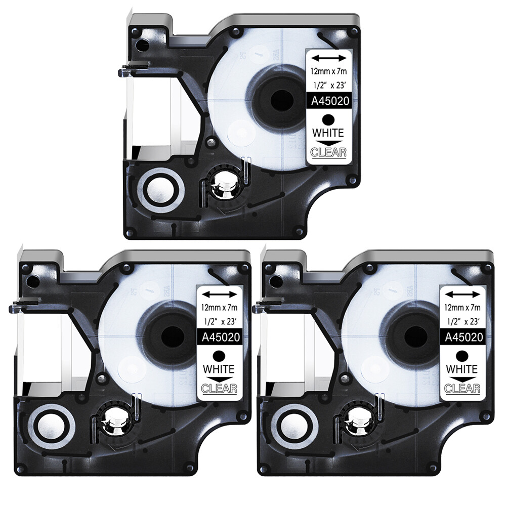 3PK 1/2" White on Clear Label Tape 45020 For DYMO D1 LabelWriter 450 ...