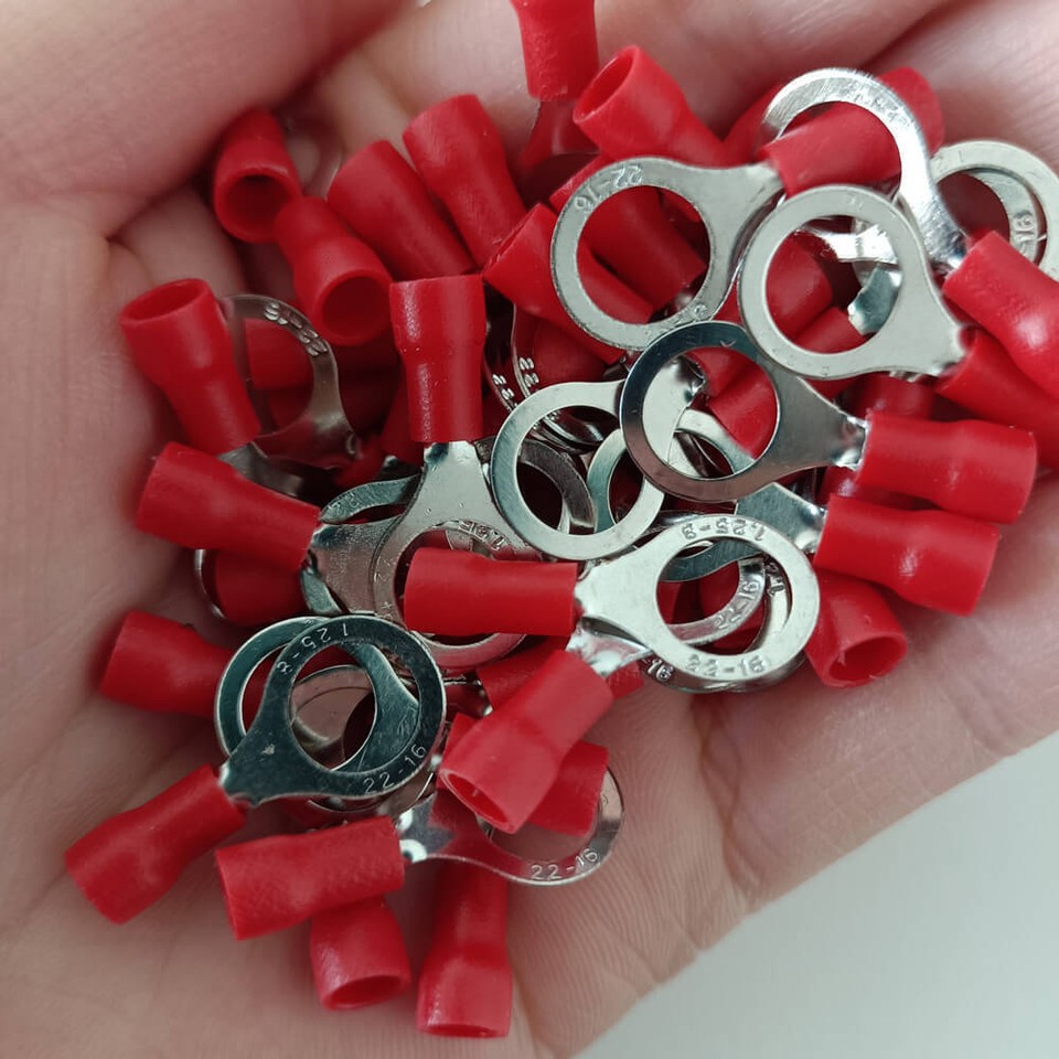 Red 22-16 Gauge Car Ground Wire Ring Terminals Lug Vinyl Connectors ...