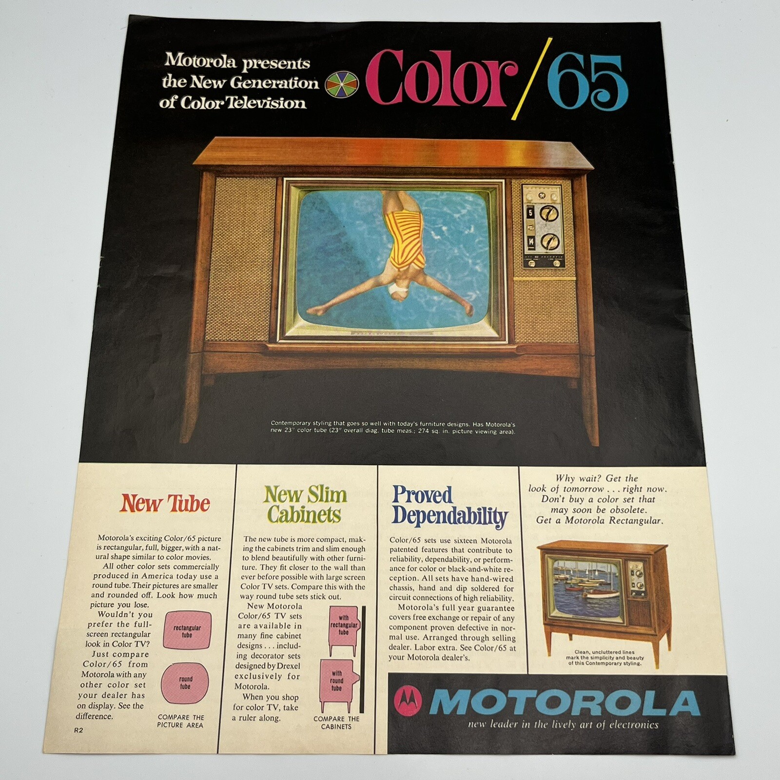 1964 Motorola Color Television Vintage Print Ad 13.5"x10.5" retro ...