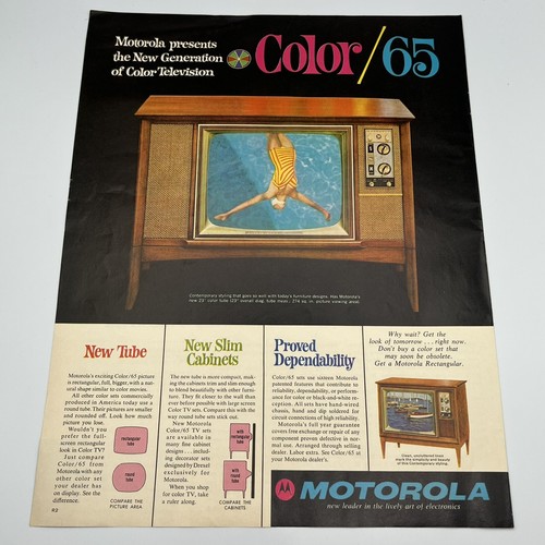1964 Motorola Color Television Vintage Print Ad 13.5"x10.5" retro ...