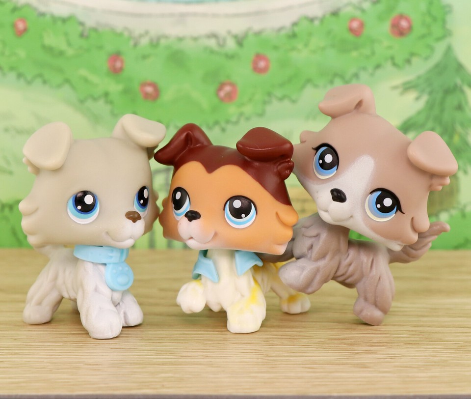 3x Pet Shop LPS Collie 363 67 58 Raised Paw Blue Eyes Dog Puppy with ...