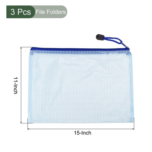3 Pack Mesh Zipper Bags, B4 Mesh File Pockets | Plastic Document Pouch ...