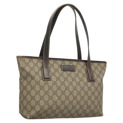 GUCCI GG Supreme Tote Bag PVC Beige Silver 211138 Auth 123952 | eBay