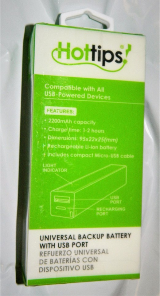 Hottips Universal Backup Battery with USB Port & Micro USB Cable Green ...