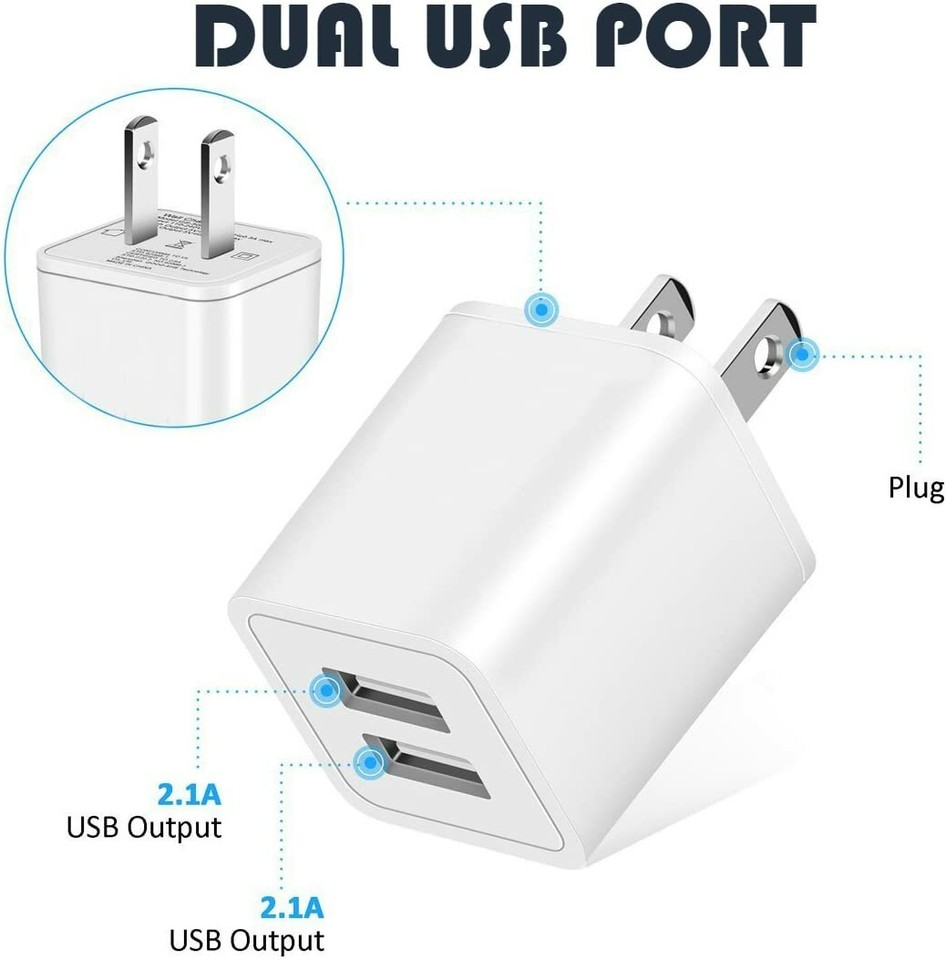 Cell Phone Fast Charger US Wall Plug Travel Dual USB Port Power Adapter ...