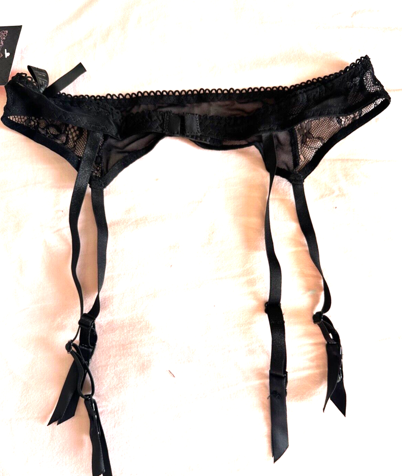 Black lace garter belt with satin adjustable straps size L, XL | eBay