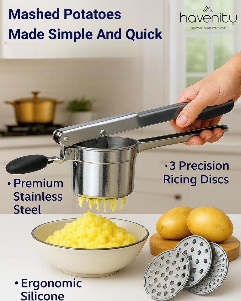 Potato Ricer, Heavy Duty Stainless Steel Ricer for Mashed Potatoes ...