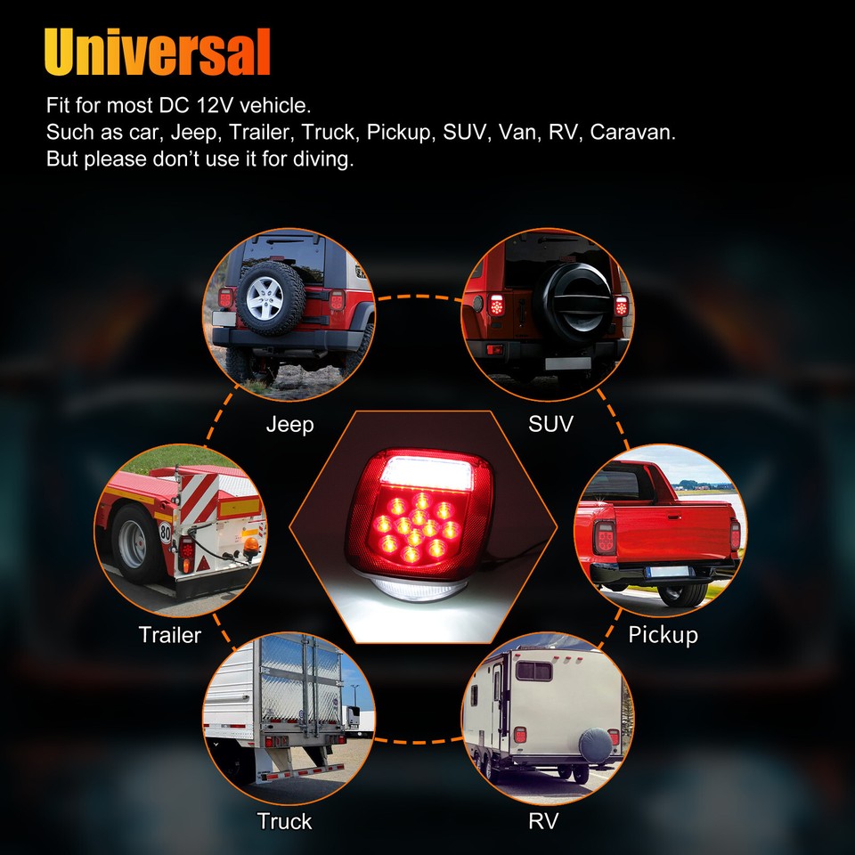 Pair 39 LED Tail Lights Brake License Plate Lamp For Jeep Wrangler YJ ...