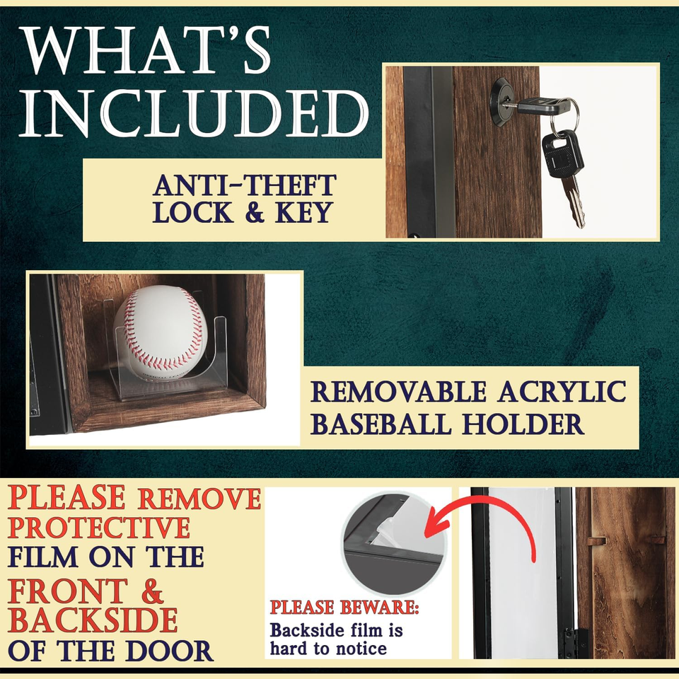 Baseball Bat Display Frame Case, Wall Mount Wooden Frame with Acrylic ...