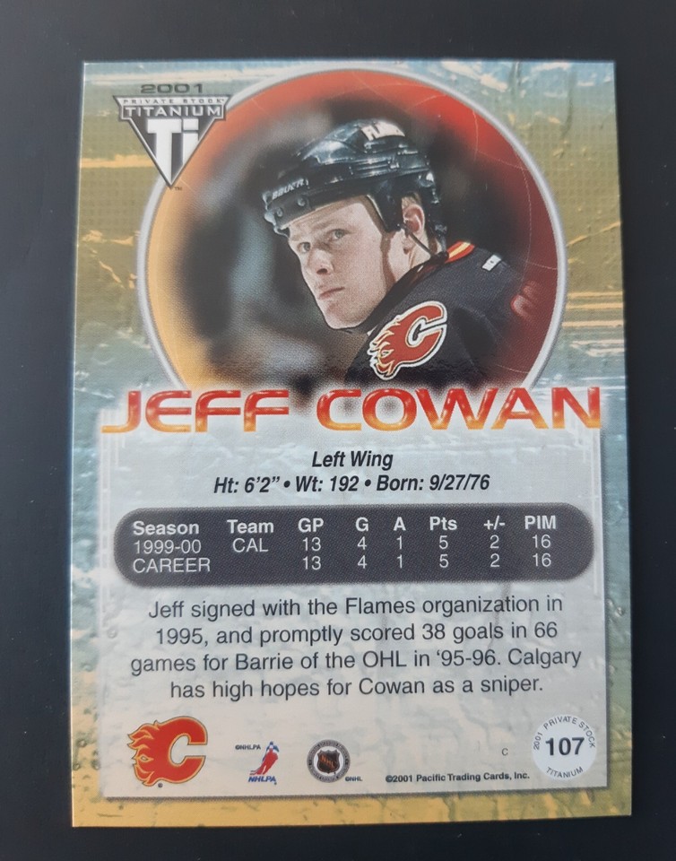 JEFF COWAN RC ROOKIE # 107 PACIFIC TITANIUM # 53-99 GOLD RARE | eBay