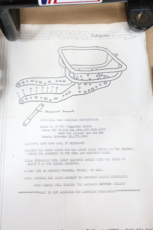 NEW Posa Honda ATC 90 110 185 185S 200X 250R Rear Rack | eBay