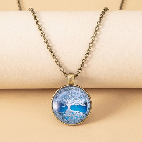 Blue Tree Of Life Glass Dome Cabochon Pendant Necklace | eBay