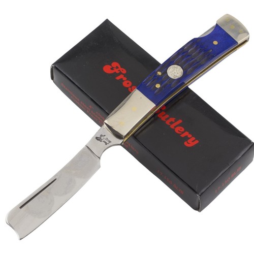 Frost Cutlery Blue Bone Folding Razor Lockback Pocket Knife 3.88 ...