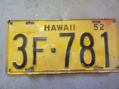 Vintage 1952 Hawaii License Plate Tag 3F 781 All Original | eBay