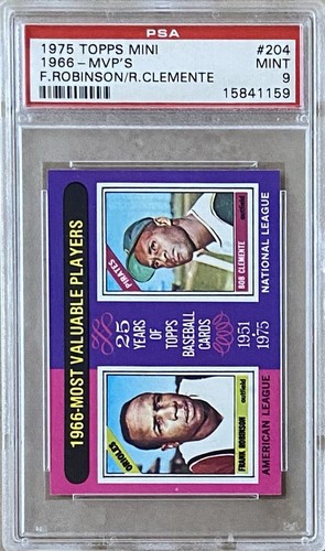 Frank Robinson/Roberto Clemente 1975 Topps Mini #204 (1966-MVP'S) PSA 9 ...