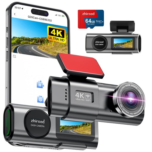 Dash Cam 4K UHD Front Dashcam with 64GB SD Card 2160P WiFi Car Camera ...