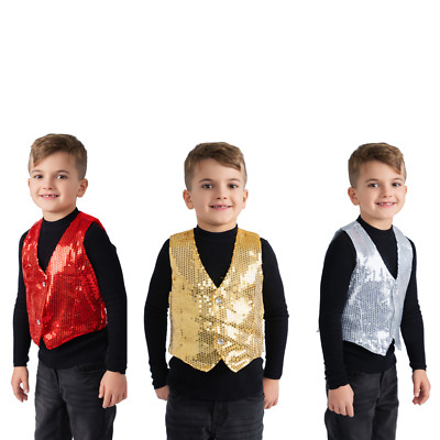 Dress-Up-America Sequin Vest for Kids - Shiny Dance Vest - Gold, Silver ...