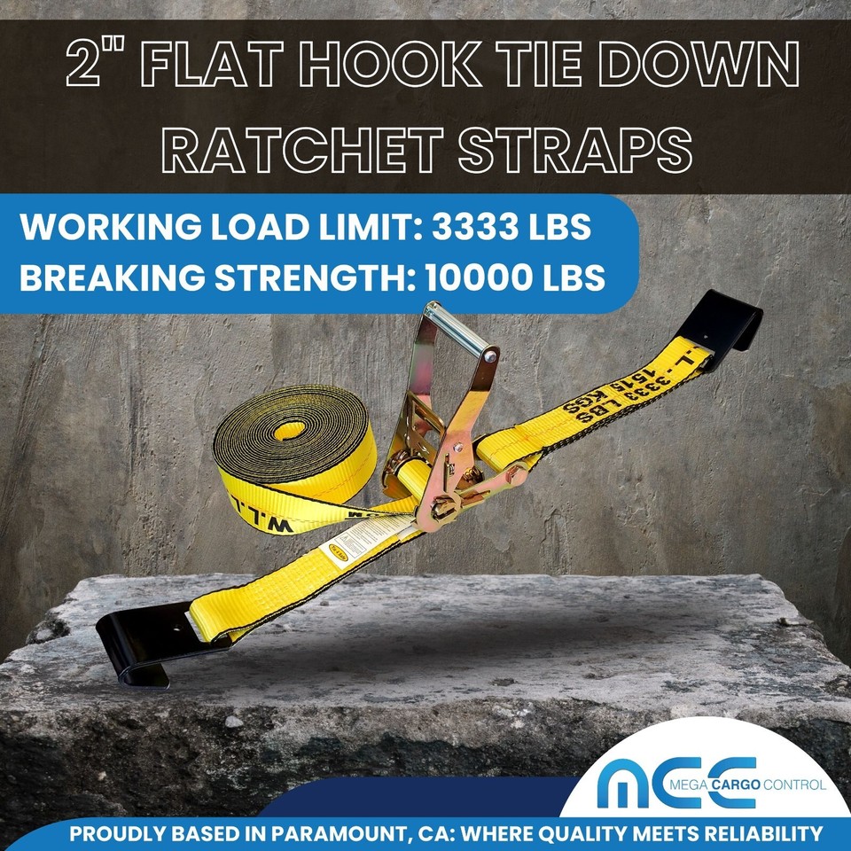 USA Heavy Duty 2" x 30' Flatbed Ratchet Tie Down Strap w/Flat Hook WLL ...