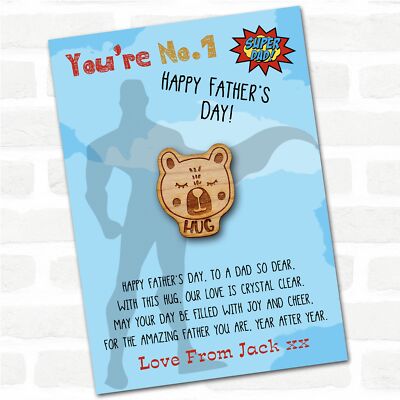Sleepy Bear Superhero Dad Father's Day Personalised Gift Pocket Hug ...