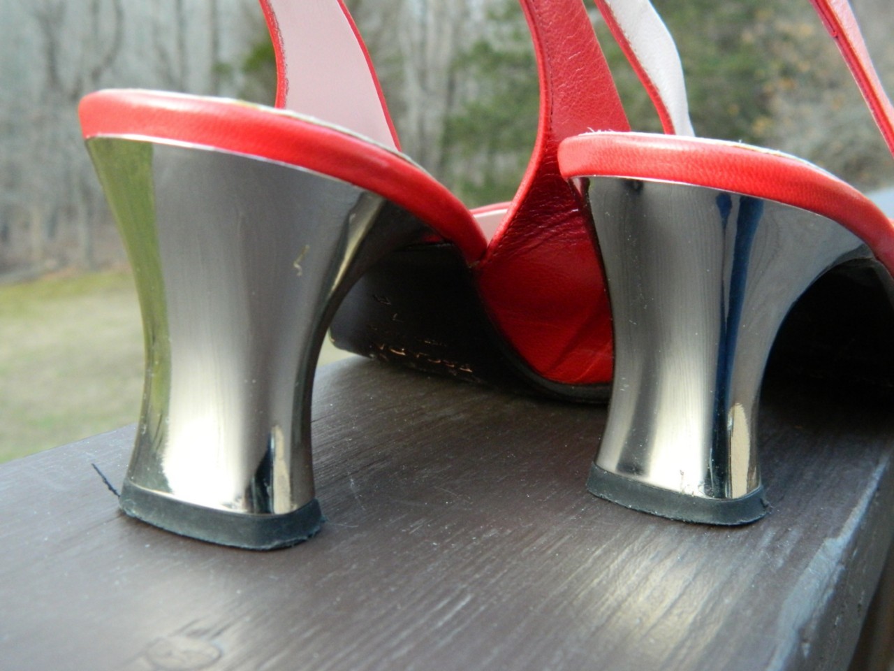 Escada True Red Leather Sling Back Pump Shoes w/silver heel, US size 7 ...