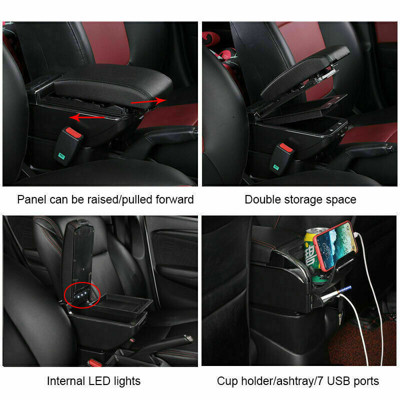 Car Universal Storage Armrest Arm Rest Centre Console Box Leather Cover ...