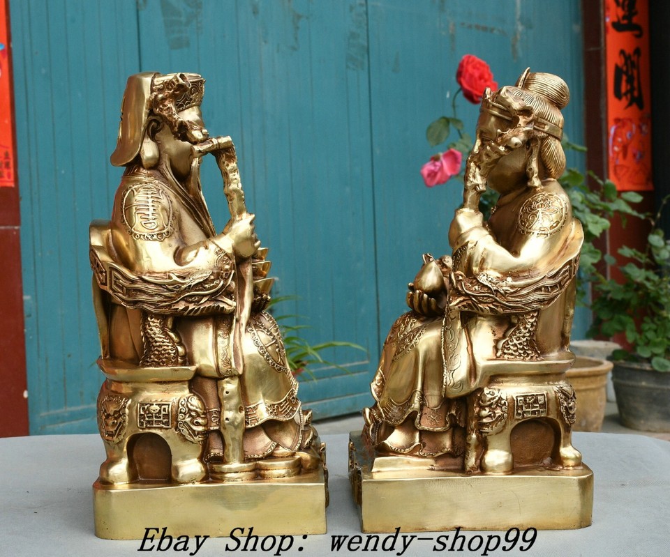 12"Old Chinese Copper Myth Seat Earth Grandmother Local Guardian God ...