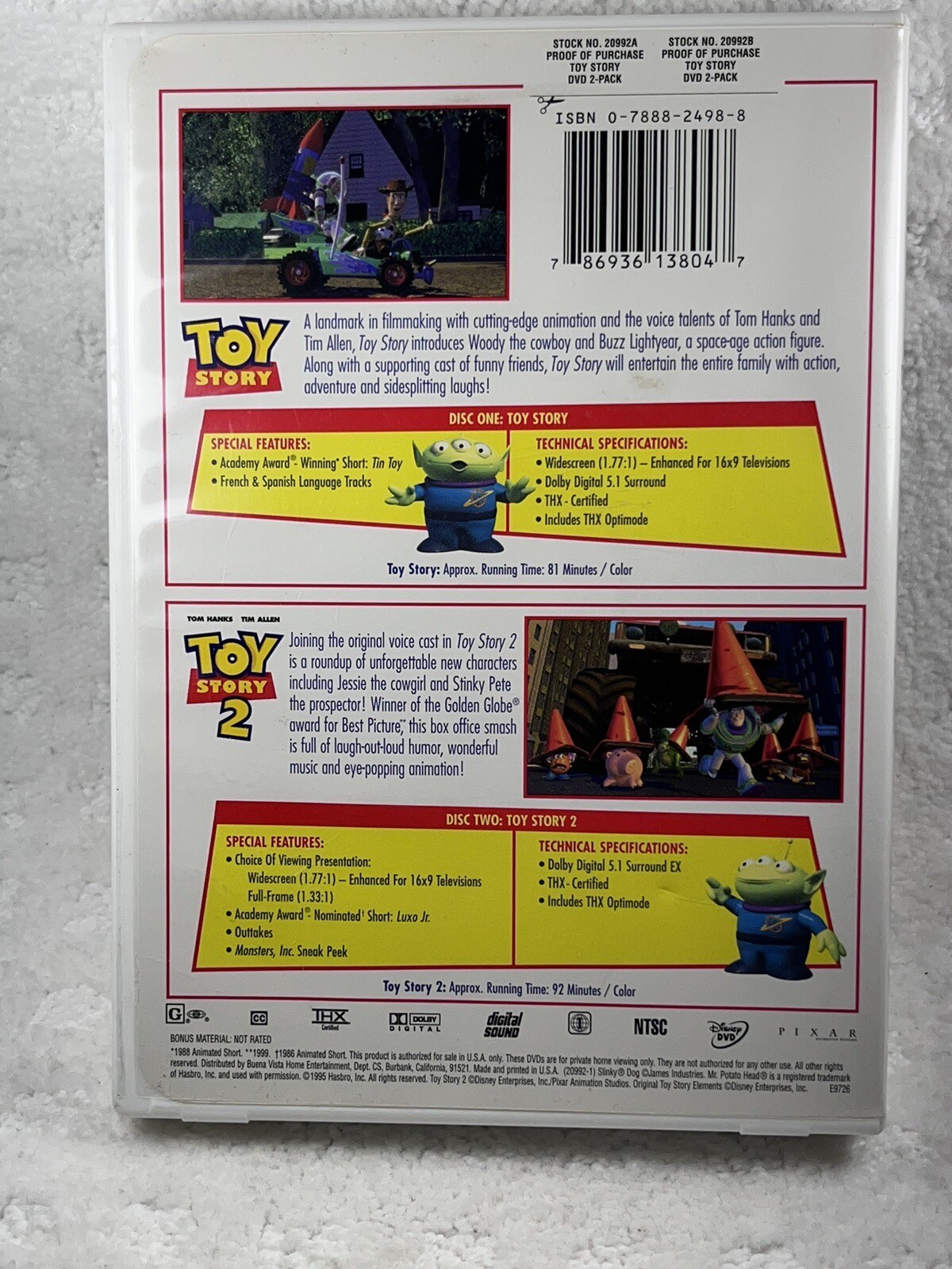 Disney Pixar Toy Story 2 Pack ~ DVD, 2000, 2-Disc Set W/Insert - Minty ...