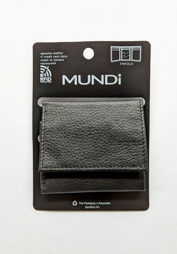 NWT Mundi Men's Black Genuine Leather RFID Blocking Pocket Trifold ...
