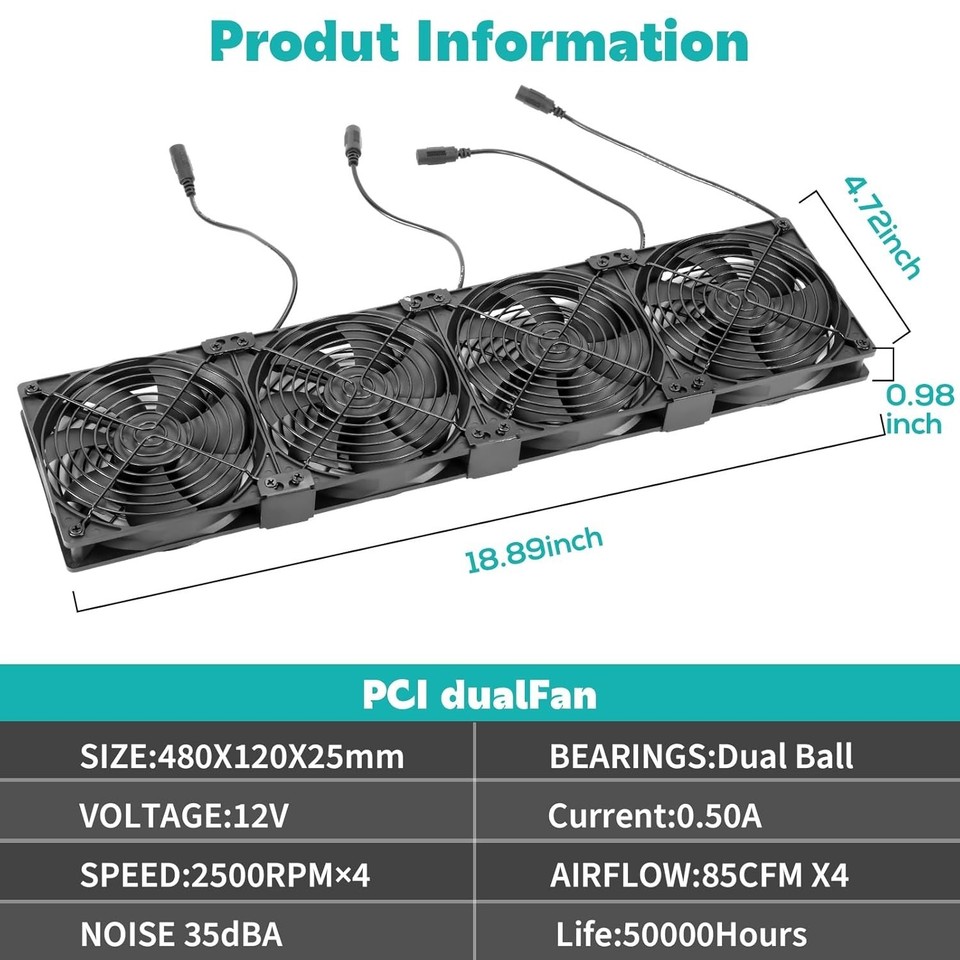 4-Pack 120mm X 25mm Large Air Flow Cooling Fans - High Airflow ...