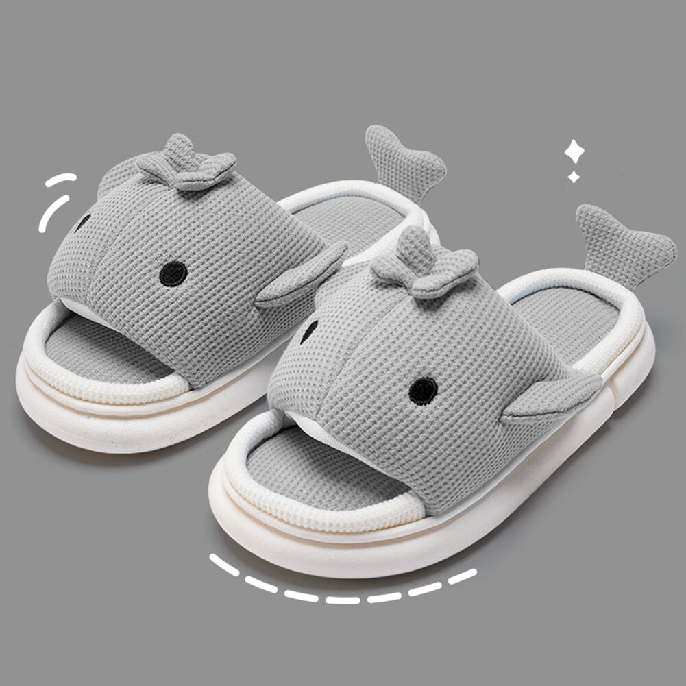 Women Home Sandals Anti Slip Open Toe Whale Slippers for 4 Season (Grey ...