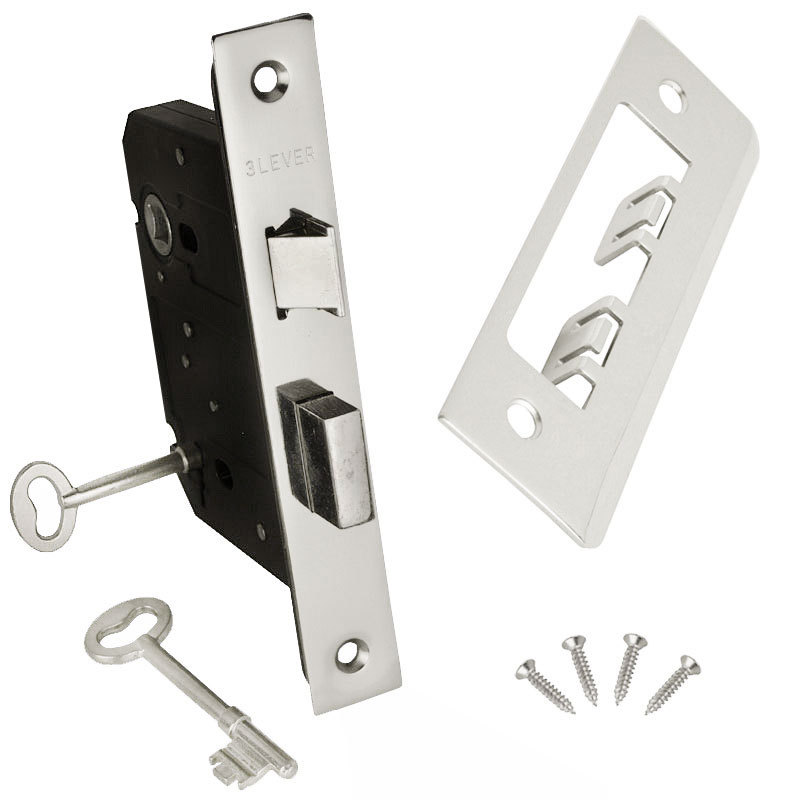 Chrome locking door handle set Mortice keyhole lock and keys included ...