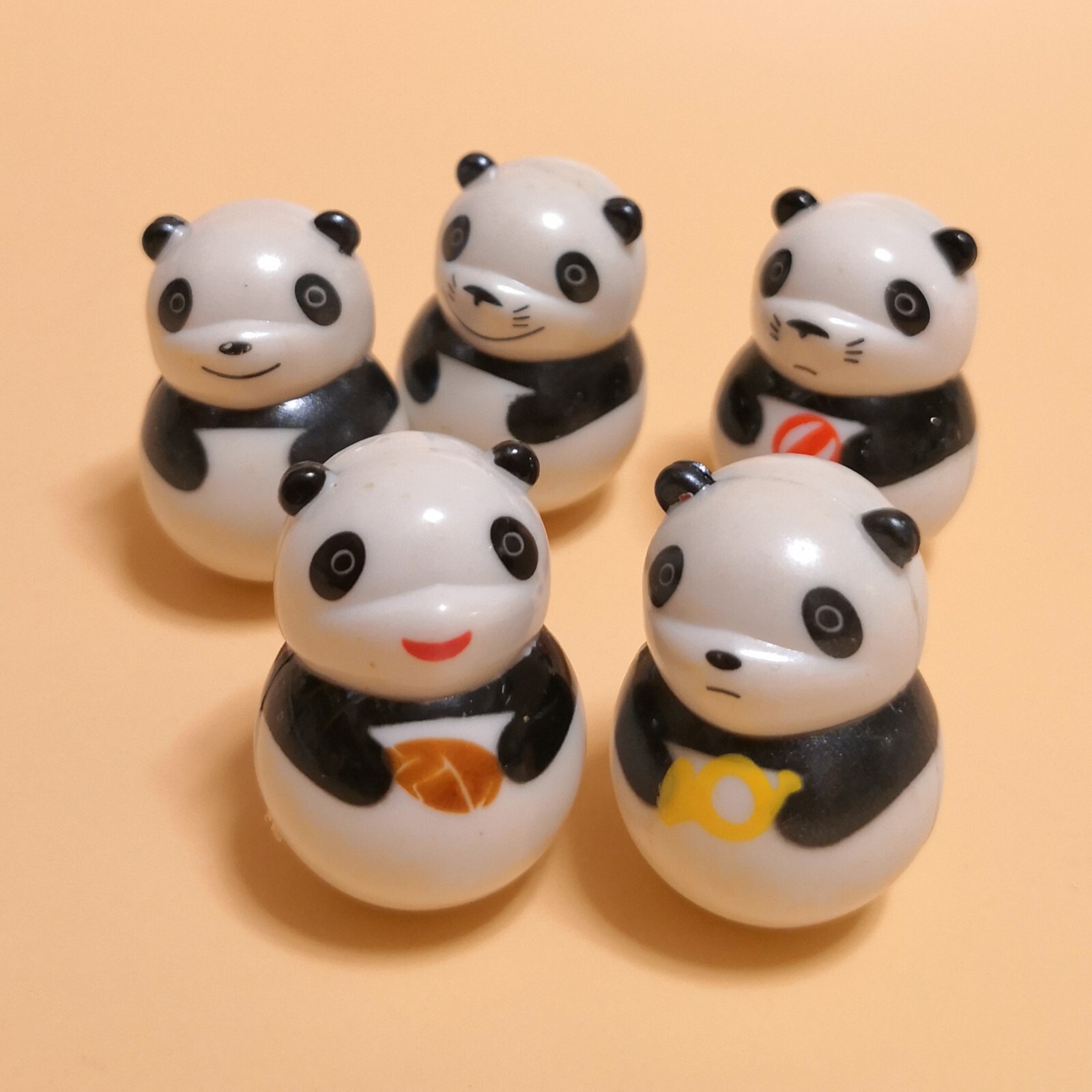 Adorable Lot of 5 PANDA FAMILY ROLY POLY 1" Figure Japanese Toy Boobles ...