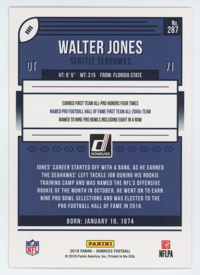 2018 Donruss Press Proof Red Walter Jones Seattle Seahawks #287 | eBay