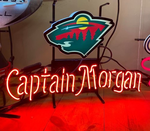 Minnesota Wild Captain Morgan Whiskey 24"x20" Neon Light Sign Lamp Bar ...