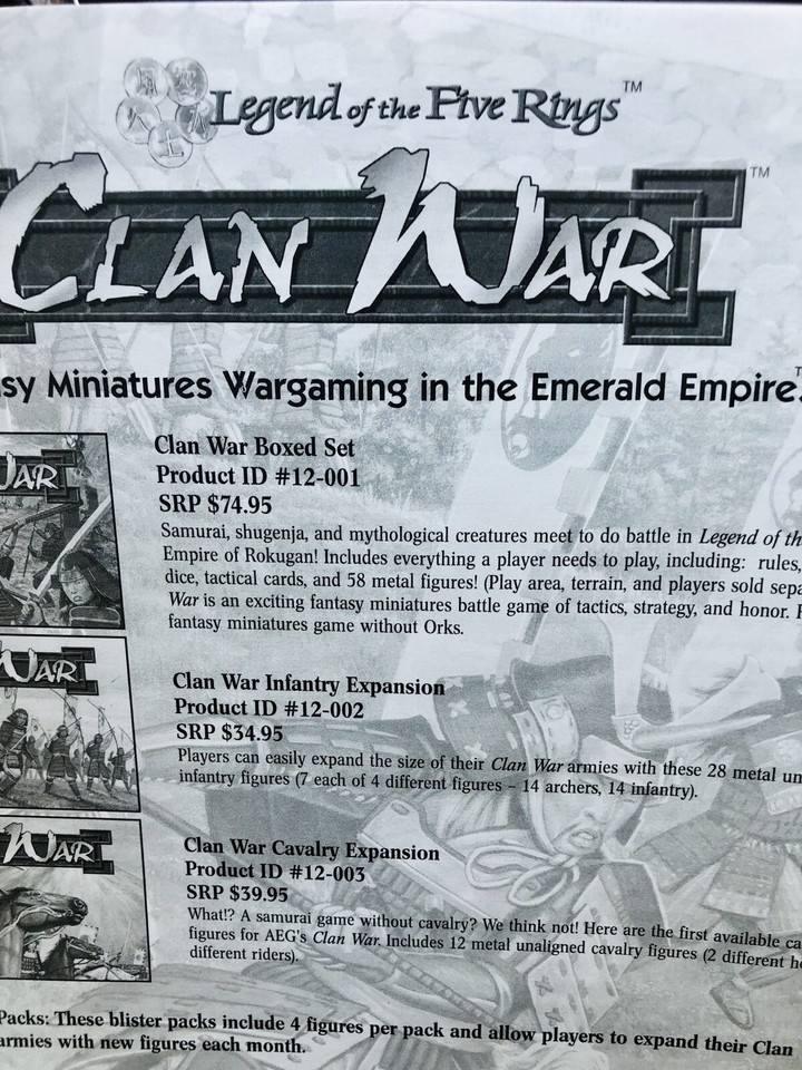 Clan War Rulebook Legend Of Five Rings L5R Miniatures War Game Used ...