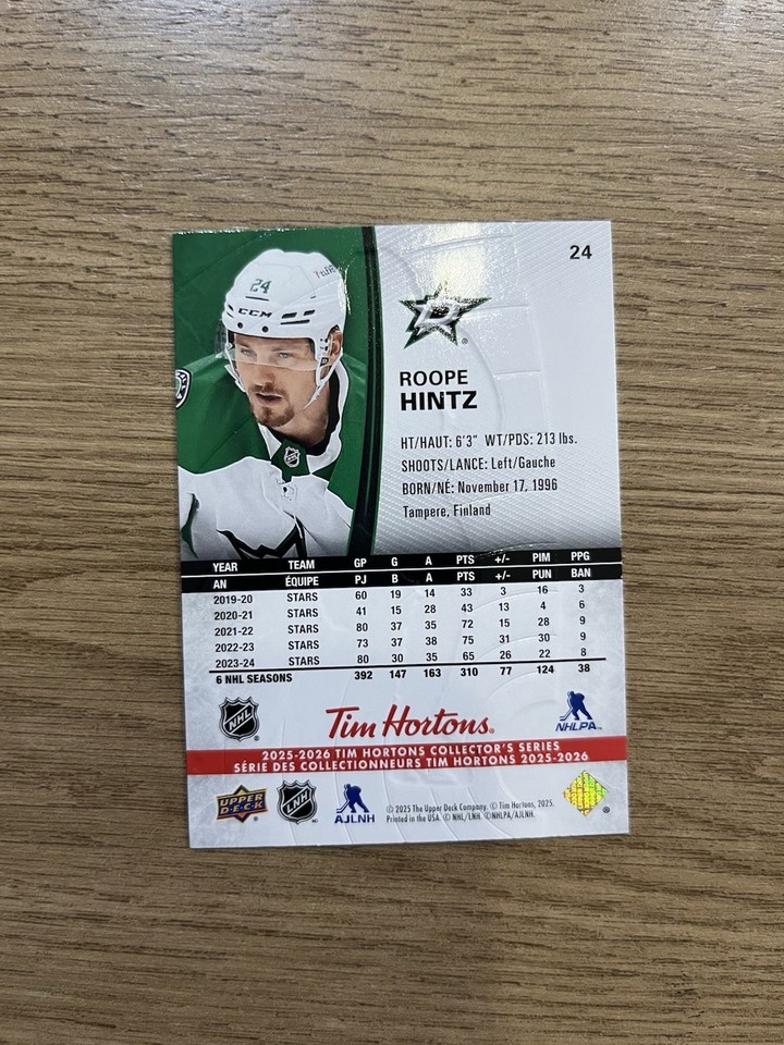 2025-26 Upper Deck Tim Hortons Base Roope Hintz Dallas Stars #24 | eBay