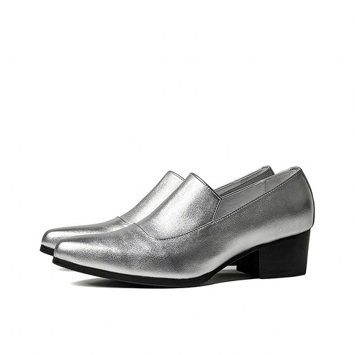 Silver Pointed Toe Leather Shoes Mens High Heels Nightclub Dancing ...