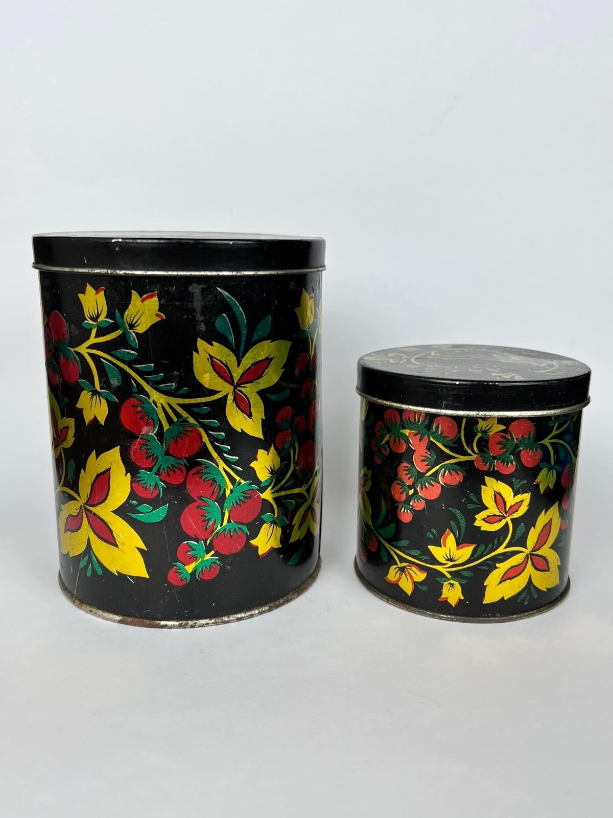 Vintage Soviet Jars Tin Box 2 Tea Cereals Signed Floral storage 248 g ...