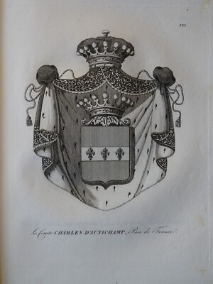 ENGRAVING HERALDIC COAT OF ARMS COUNT CHARLES D'AUTICHAMP COAT OF ARMS ...