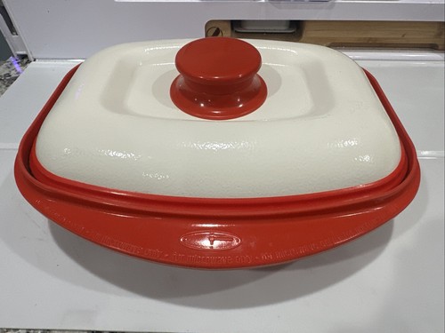 MICROWAVE GRILL pan range mate steaks RED/WHITE RECTANGULAR covered ...