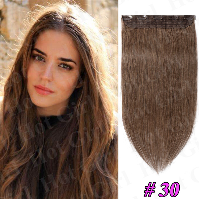 100g Real Remy Clip In Human Hair Extensions One Piece 3/4Full Head 20 ...