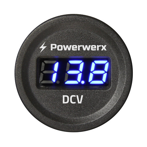 Powerwerx Panel Mount Automotive Digital Blue Volt Meter for 12/24VDC ...